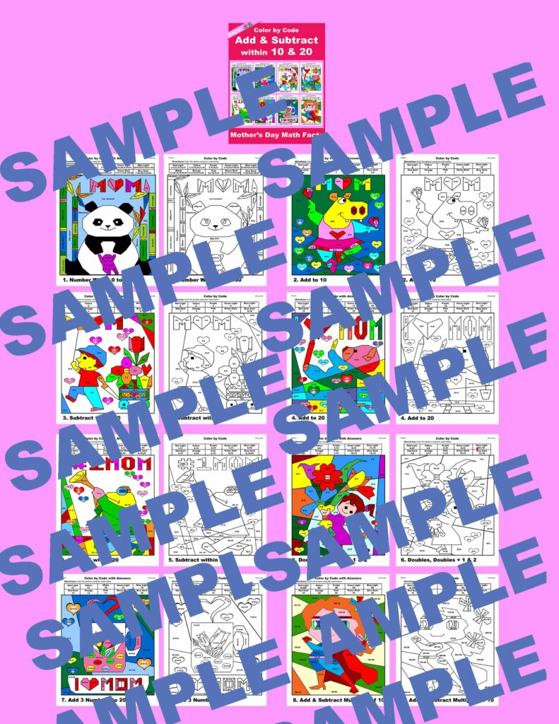 Mother's Day Color by Code: Add and Subtract within 10 and 20 | Made By ...