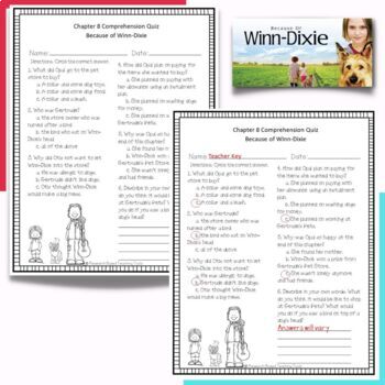 Because of Winn-Dixie Reading Comprehension Chapter Quizzes! | Made By ...