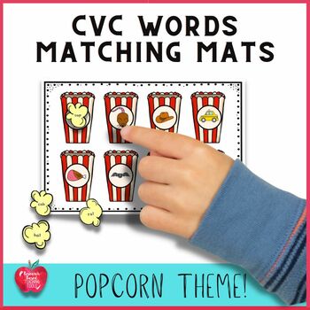 Popcorn-Themed CVC Word and Picture Matching Mats | Short Vowel Phonics ...