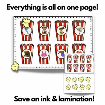 CVC Word Activities: Matching Mats Popcorn Theme | Made By Teachers