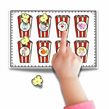 CVC Word Activities: Matching Mats Popcorn Theme | Made By Teachers