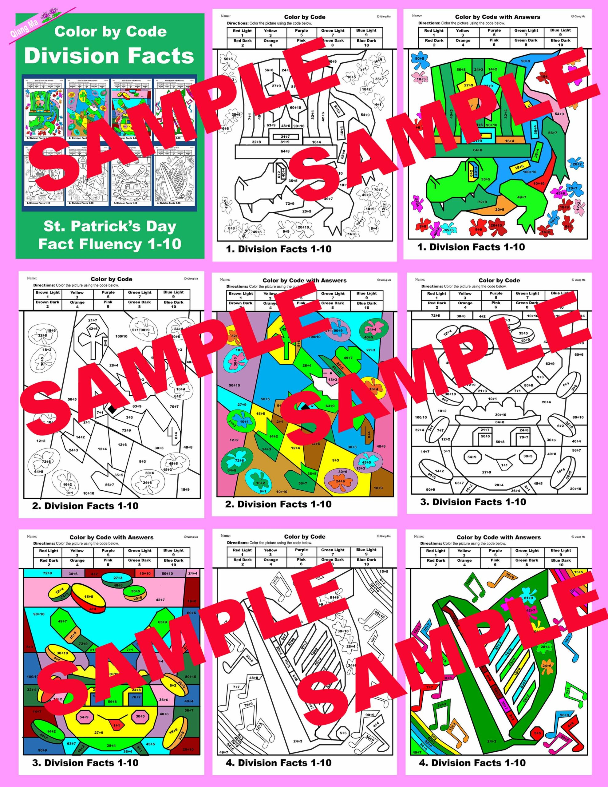 St. Patrick's Day Color by Code: Division Facts 1-10 | Made By Teachers