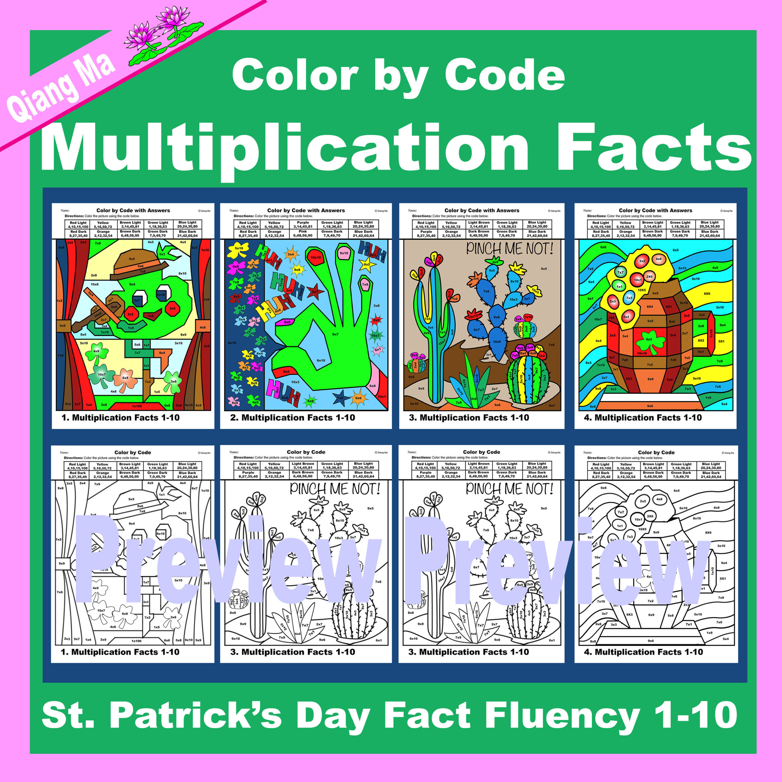 St. Patrick's Day Color by Code: Multiplication and Division Facts 2 in ...