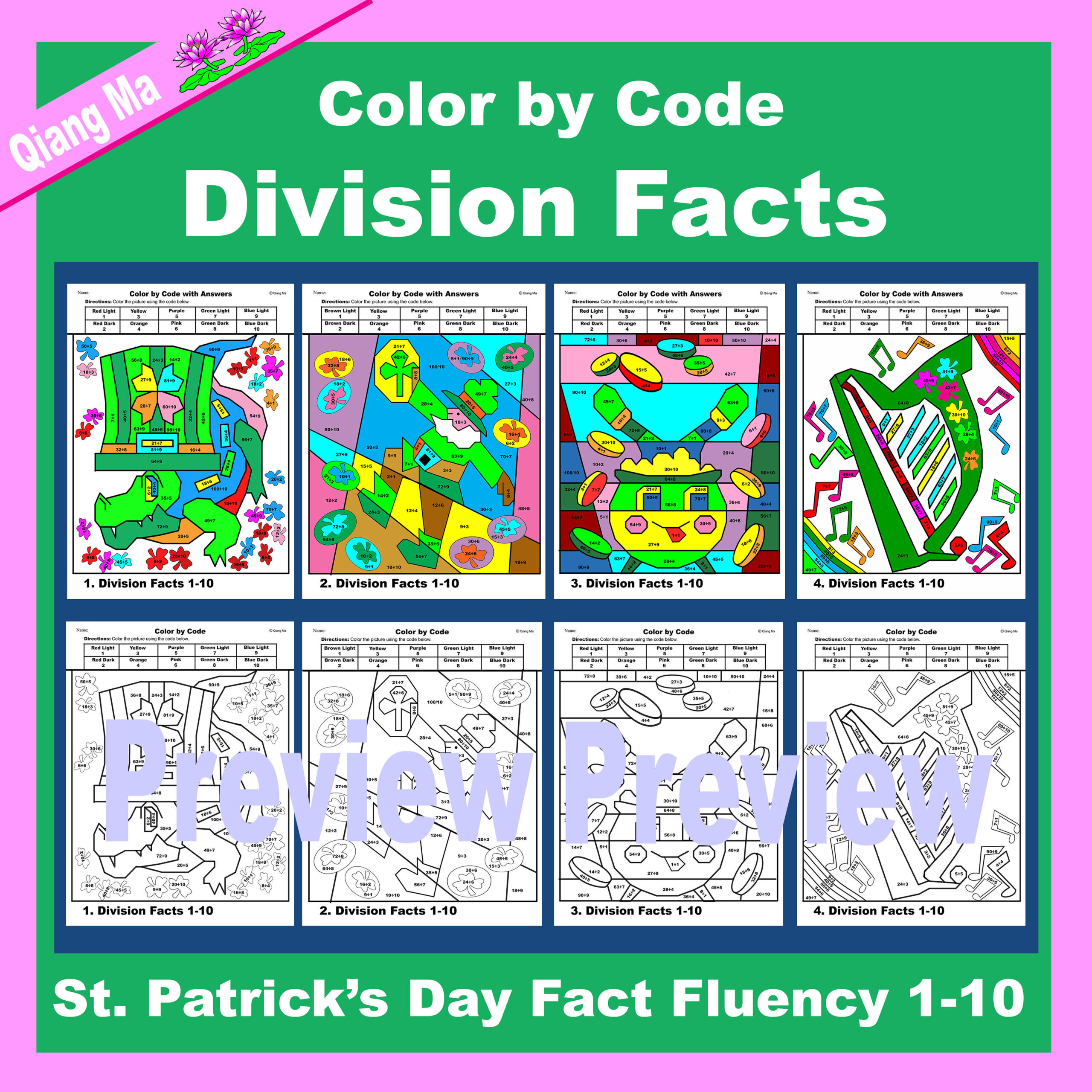 St. Patrick's Day Color by Code: Multiplication and Division Facts 2 in ...