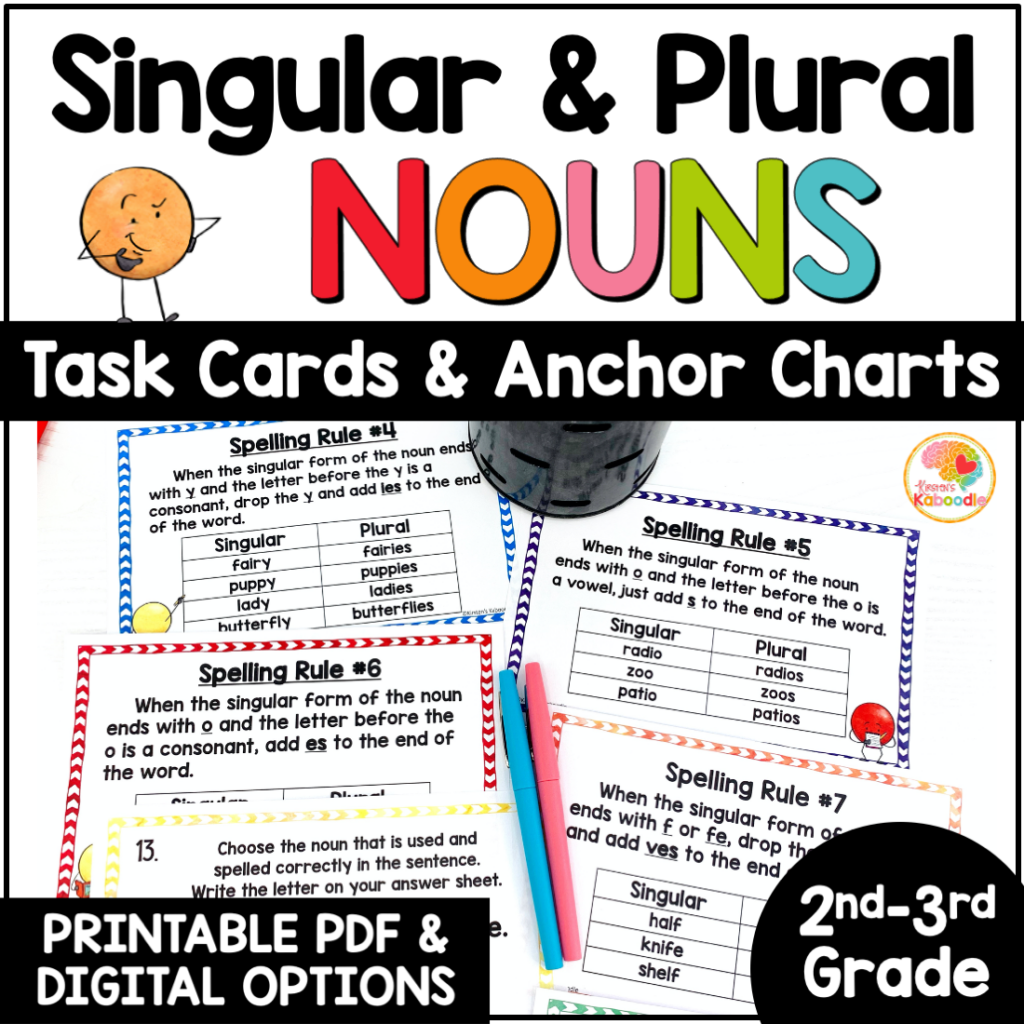 Singular and Plural Nouns Activities | Nouns Task Cards and Anchor ...