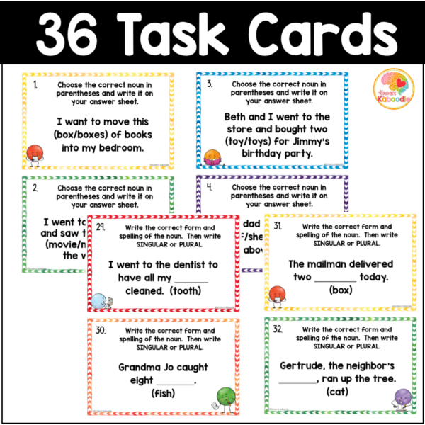 Singular and Plural Nouns Activities | Nouns Task Cards and Anchor ...