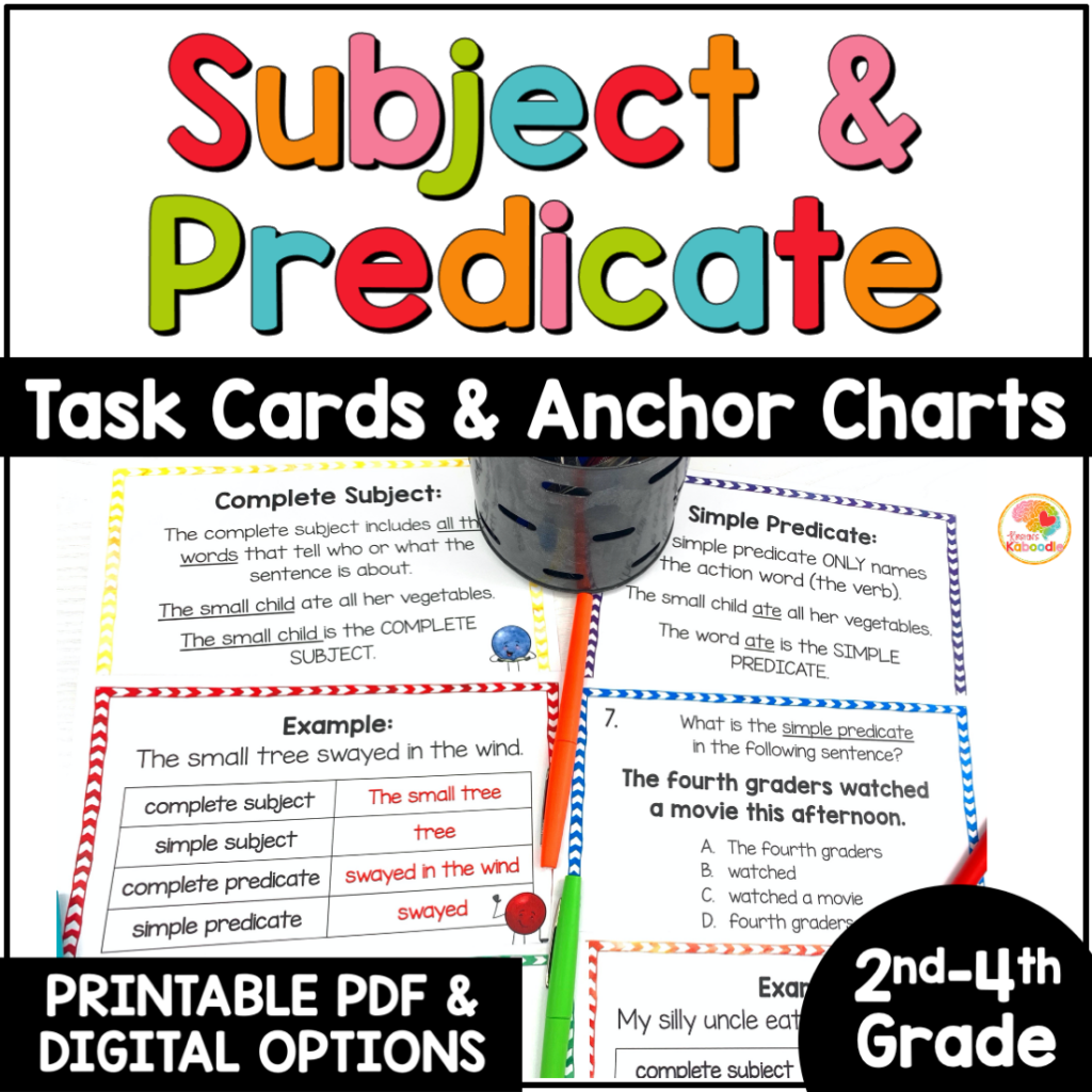 Subject and Predicate Task Cards and Anchor Charts | Made By Teachers