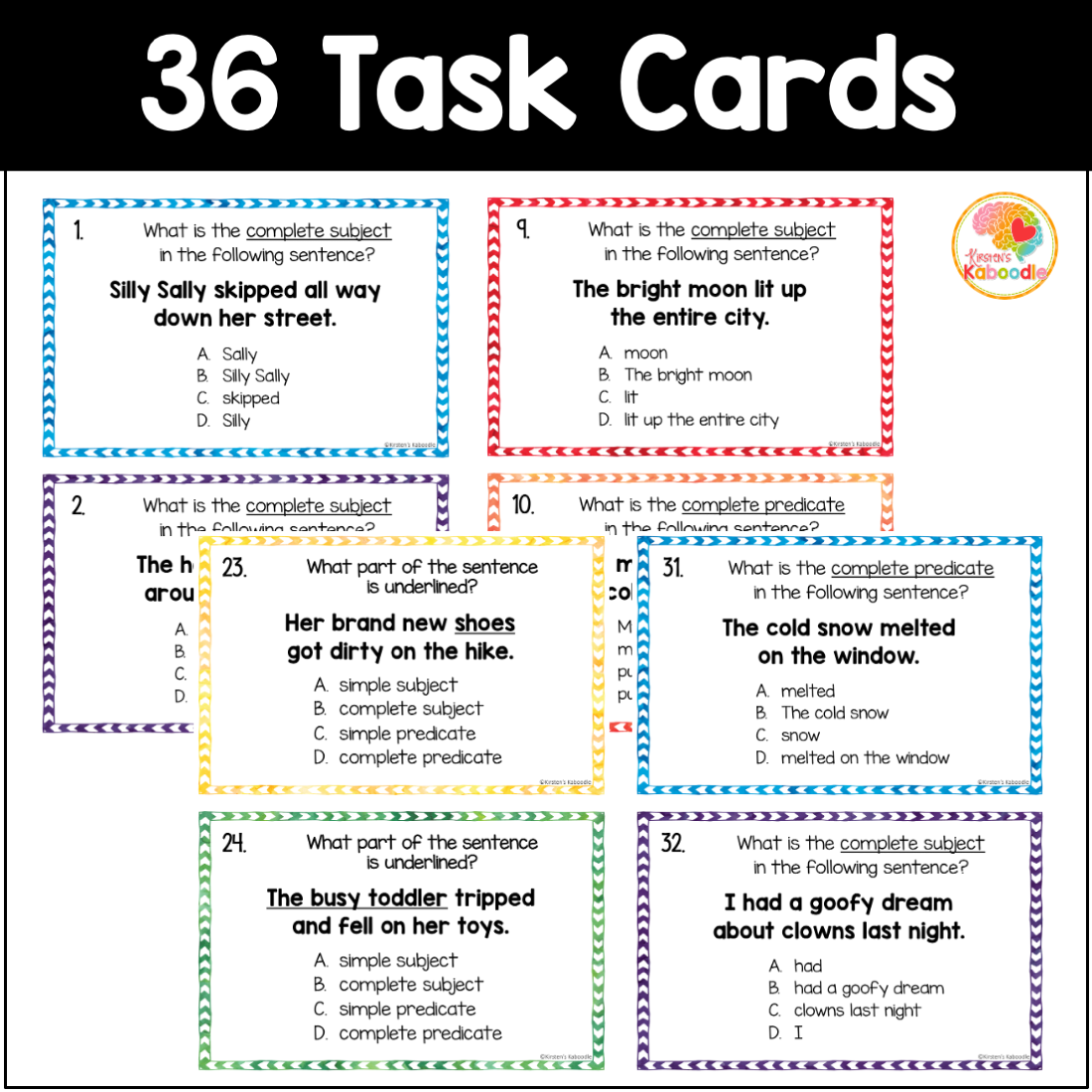 Subject and Predicate Task Cards and Anchor Charts | Made By Teachers
