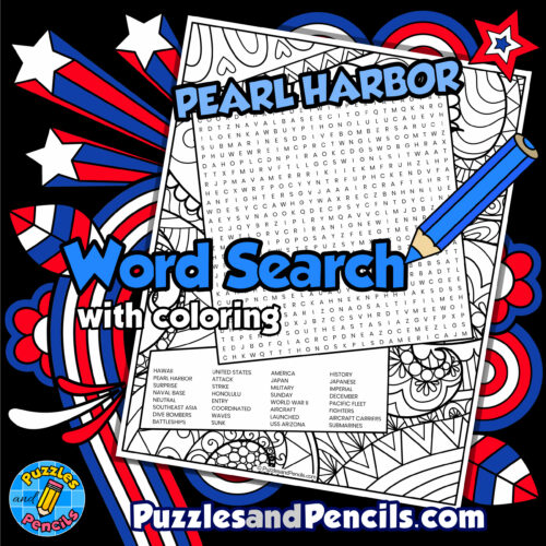 Pearl Harbor Word Search Puzzle Activity Page with Coloring | Made By ...