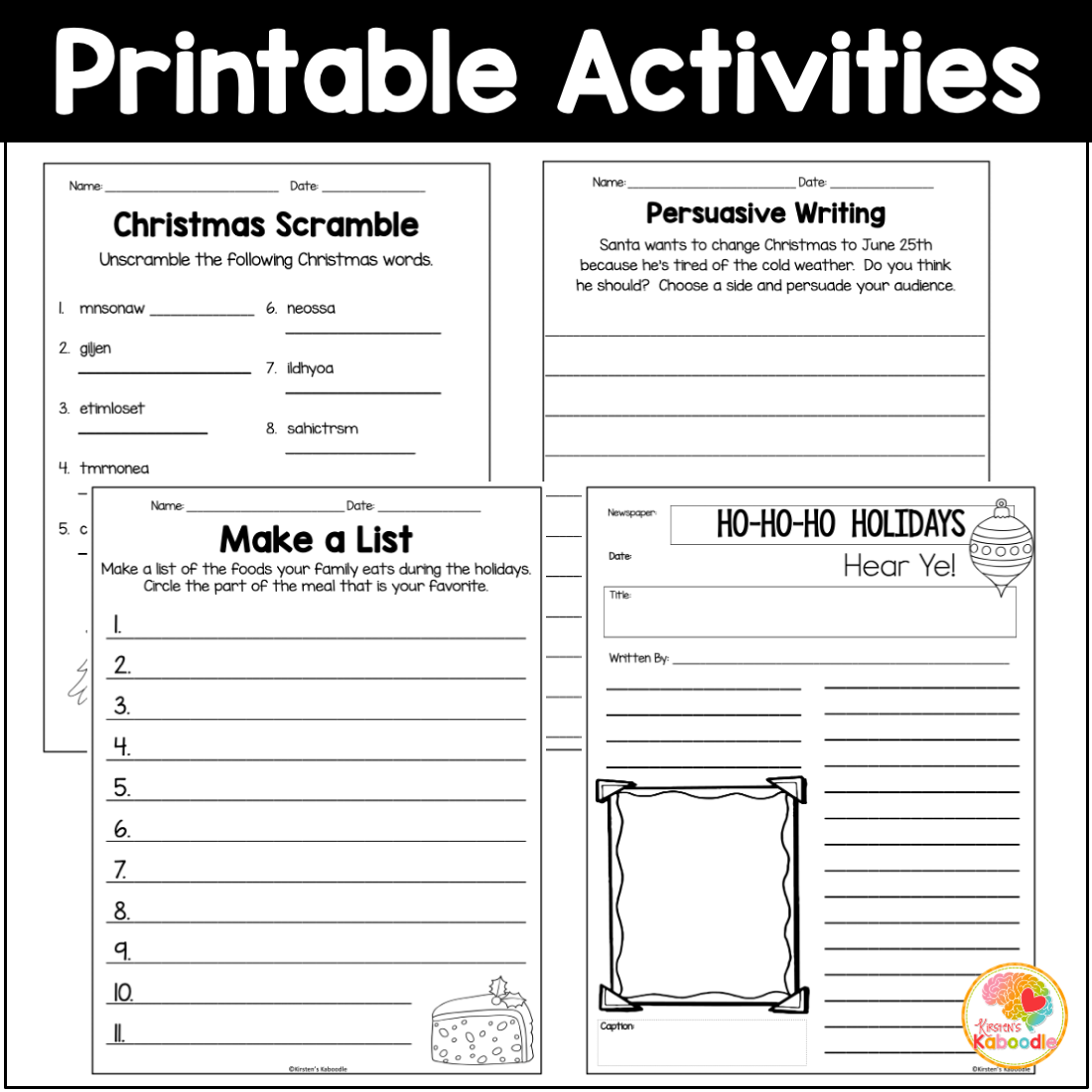 Christmas Literacy Worksheets and Activities NO PREP | Made By Teachers