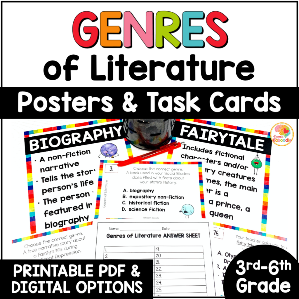 Reading Literary Genre Posters, Task Cards & Activities: Classroom ...