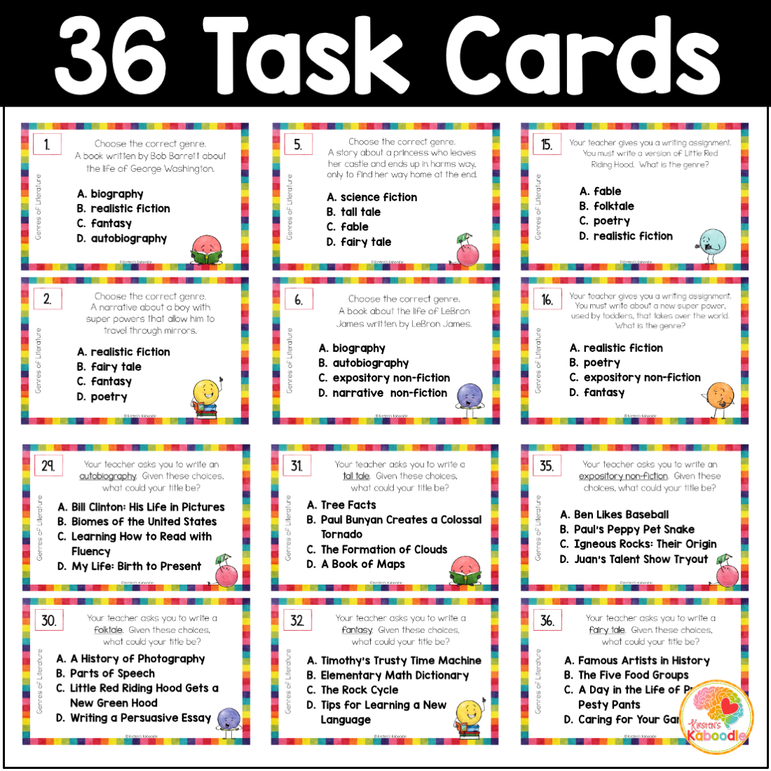 Reading Literary Genre Posters, Task Cards & Activities: Classroom ...