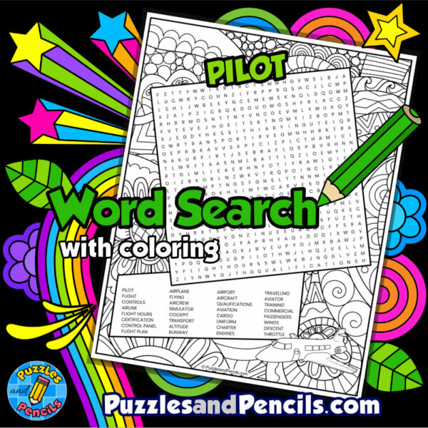 Pilot Word Search Puzzle Activity Page with Coloring | Careers | Made ...