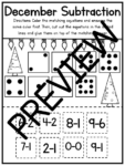 December Kindergarten Worksheets - Cut Glue and Match Subtraction Math ...
