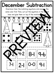 December Kindergarten Worksheets - Cut Glue and Match Subtraction Math ...