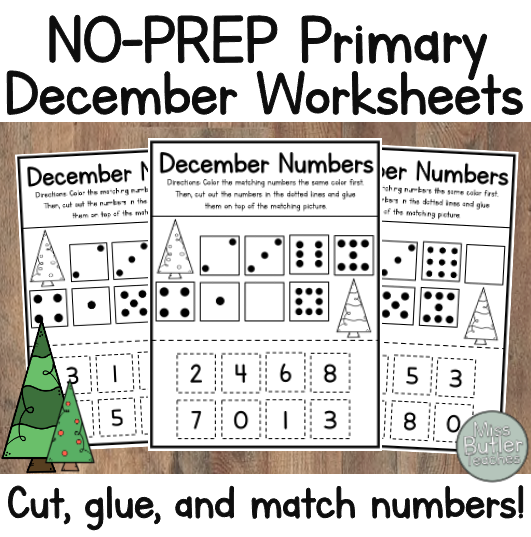 December Kindergarten Worksheets - Cut Glue and Match BUNDLE! | Made By ...