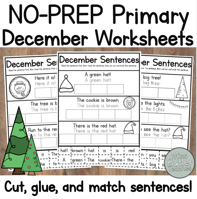 December Kindergarten Worksheets - Cut Glue and Match BUNDLE! | Made By ...