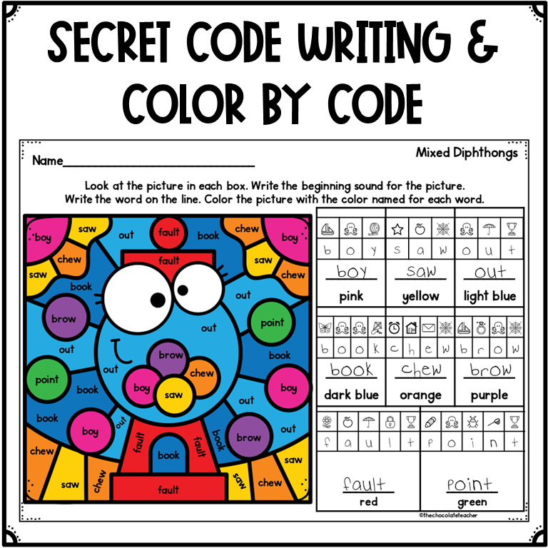 Diphthongs - Color by Code - Secret Code | Made By Teachers