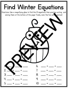 December Kindergarten Worksheets - Find Winter Addition Equations Math ...