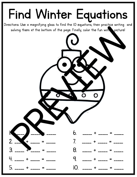December Kindergarten Worksheets - Find Winter Addition Equations Math ...