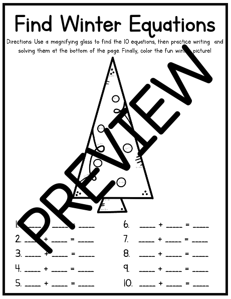 December Kindergarten Worksheets - Find Winter Addition Equations Math ...