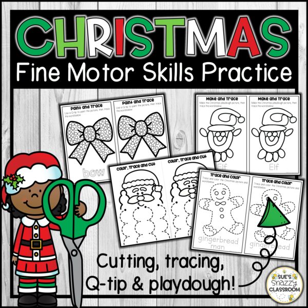 Christmas Fine Motor Skills Practice Activity | Cutting, Tracing, Q-Tip ...