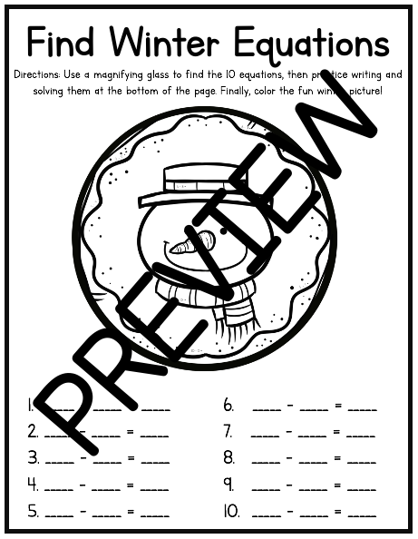 December Kindergarten Worksheets - Find Winter Subtraction Equations ...