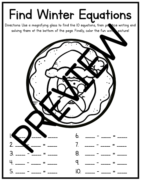 December Kindergarten Worksheets - Find Winter Subtraction Equations ...
