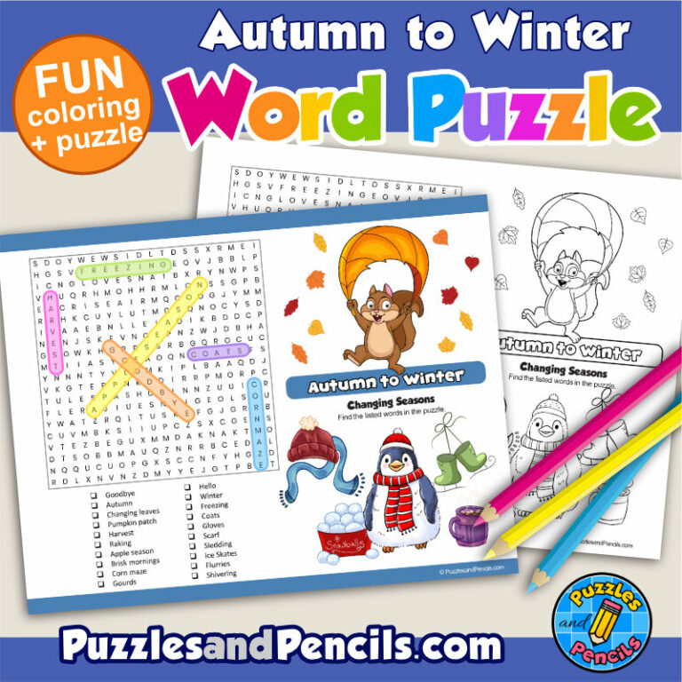 Autumn to Winter Word Search Puzzle Activity Page with Coloring ...