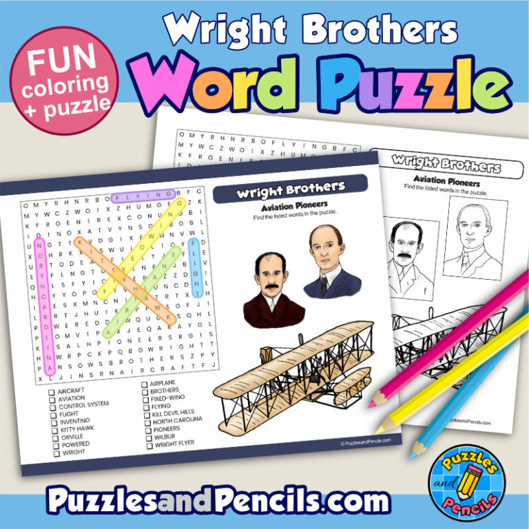 Wright Brothers Word Search Puzzle Activity Page with Coloring ...