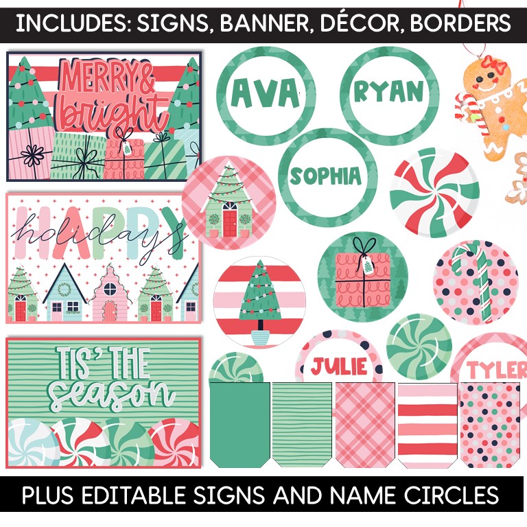 Festive Christmas Holiday Classroom Door Decor Kit | Made By Teachers