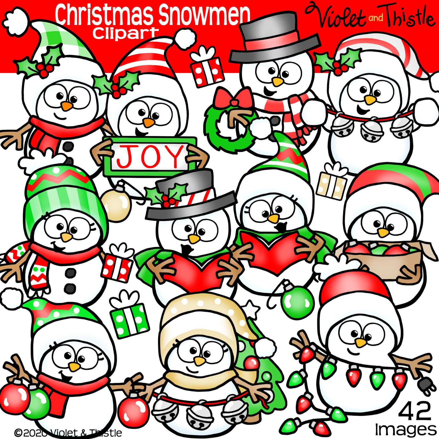 Christmas Snowman Clipart BUNDLE Cute Snowmen Clip Art Page Toppers Joy ...