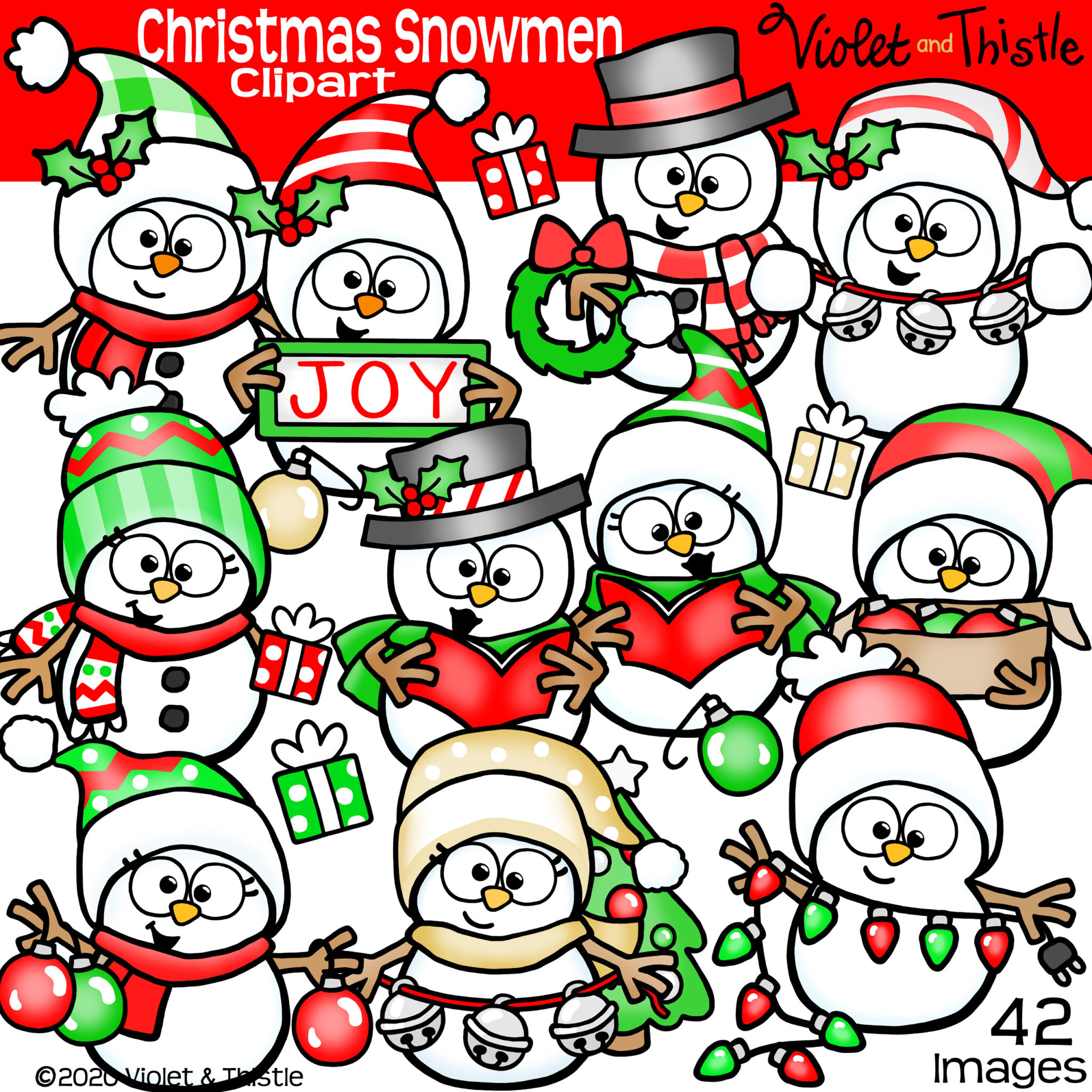 Christmas Snowman Clipart BUNDLE Cute Snowmen Clip Art Page Toppers Joy ...