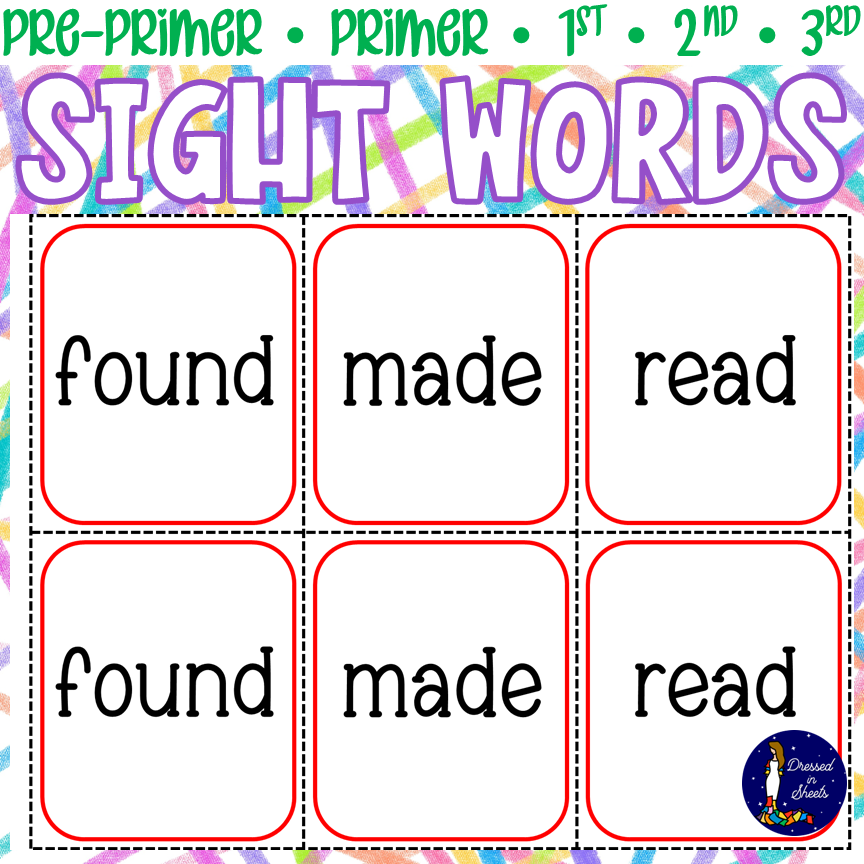 Pre-Primer, Primer, 1st, 2nd, 3rd grade Sight Words Flashcards FREEBIE ...