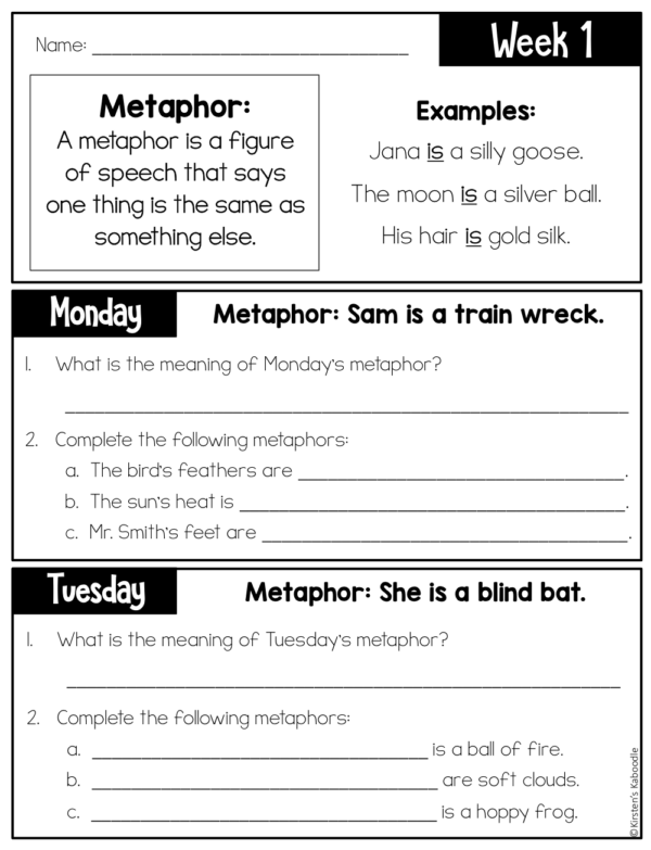 FREE Figurative Language Bell Ringer Warm-Ups | Made By Teachers