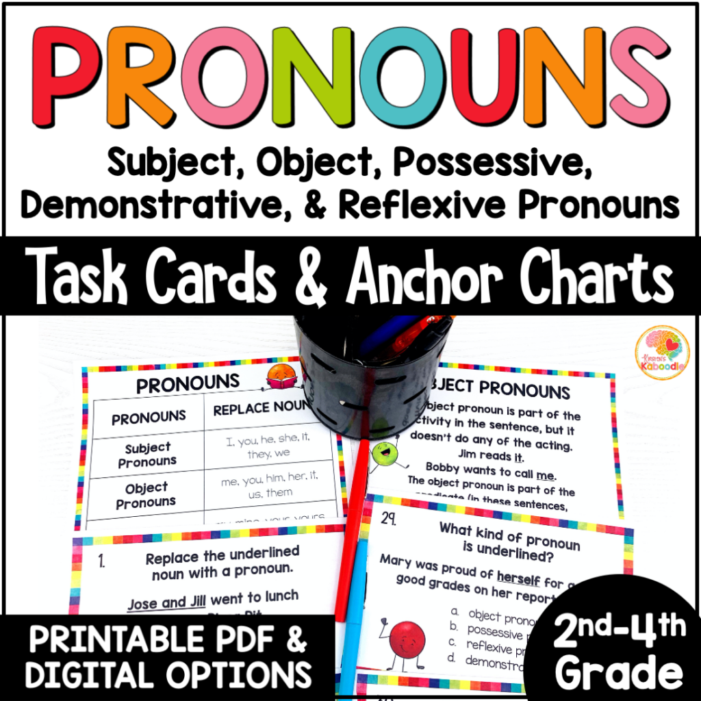 Pronouns Task Cards and Anchor Charts: Subject, Object, Possessive ...