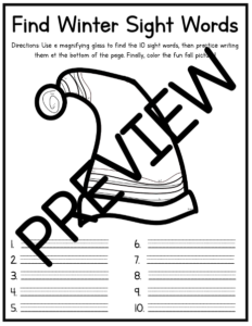 December Kindergarten Worksheets - Find Winter Sight Words Center ...