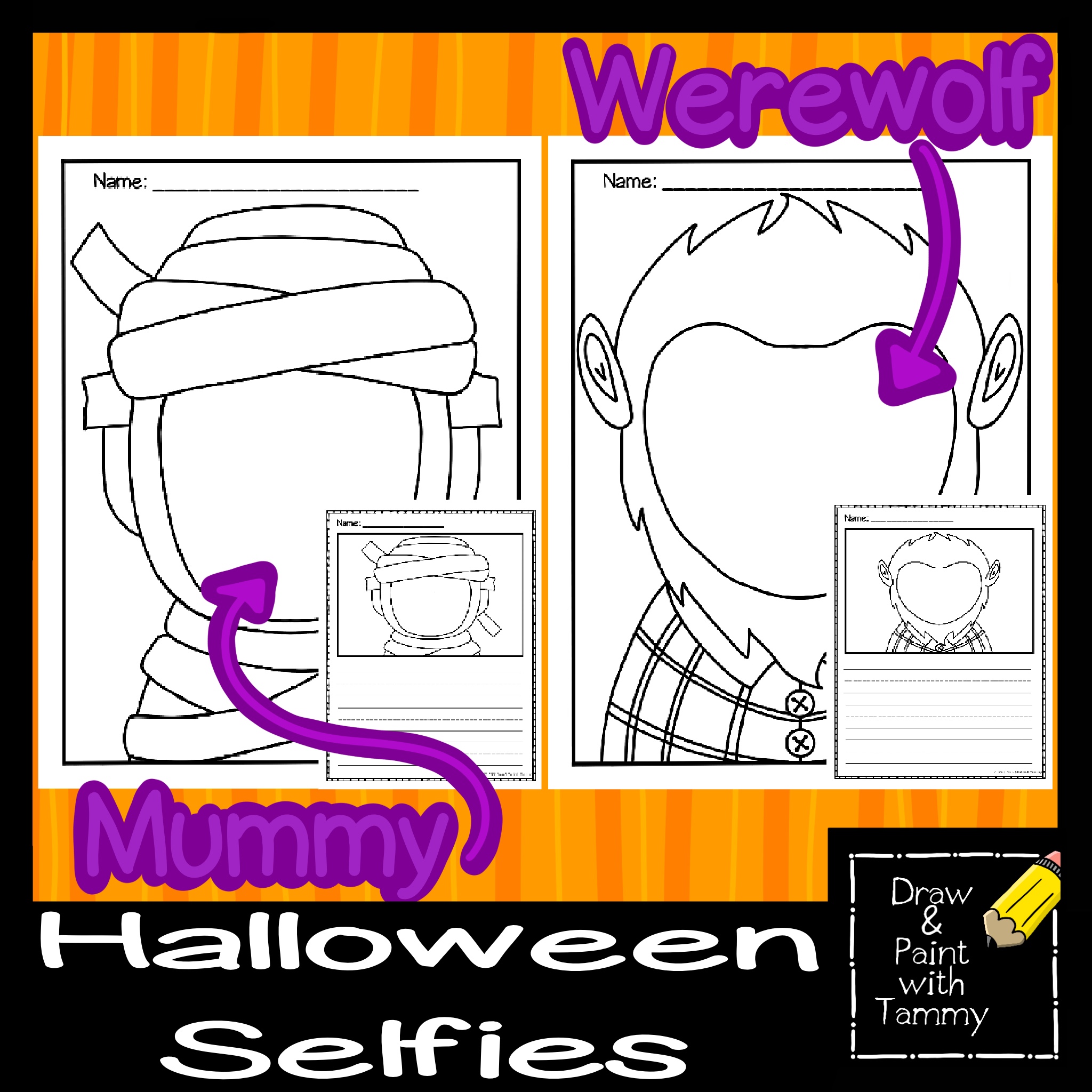 Halloween Selfies Finish the Portrait Drawing with Draw and Write Pages ...