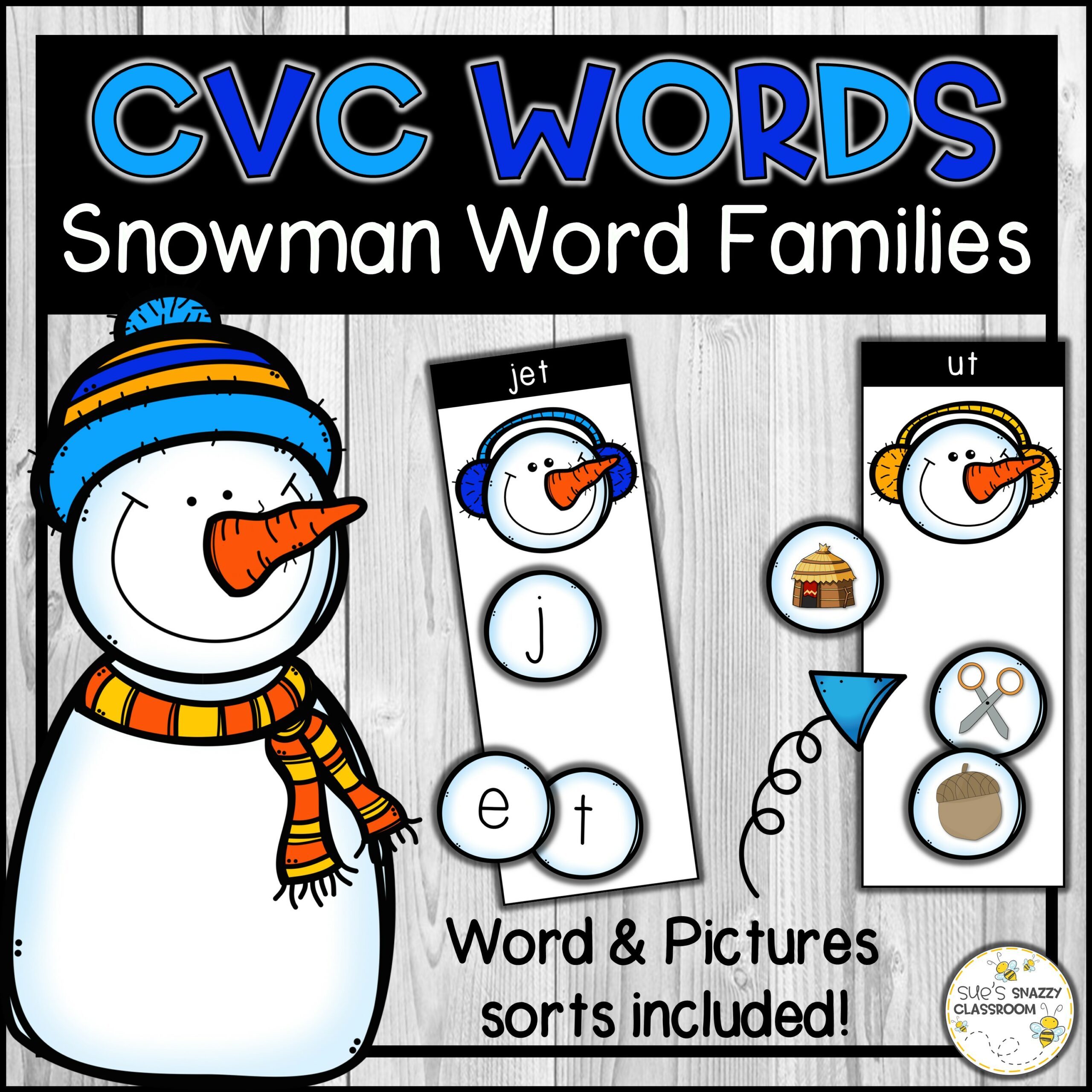 Snowman CVC Word Building Activity and Word Sorting Center | Made By ...