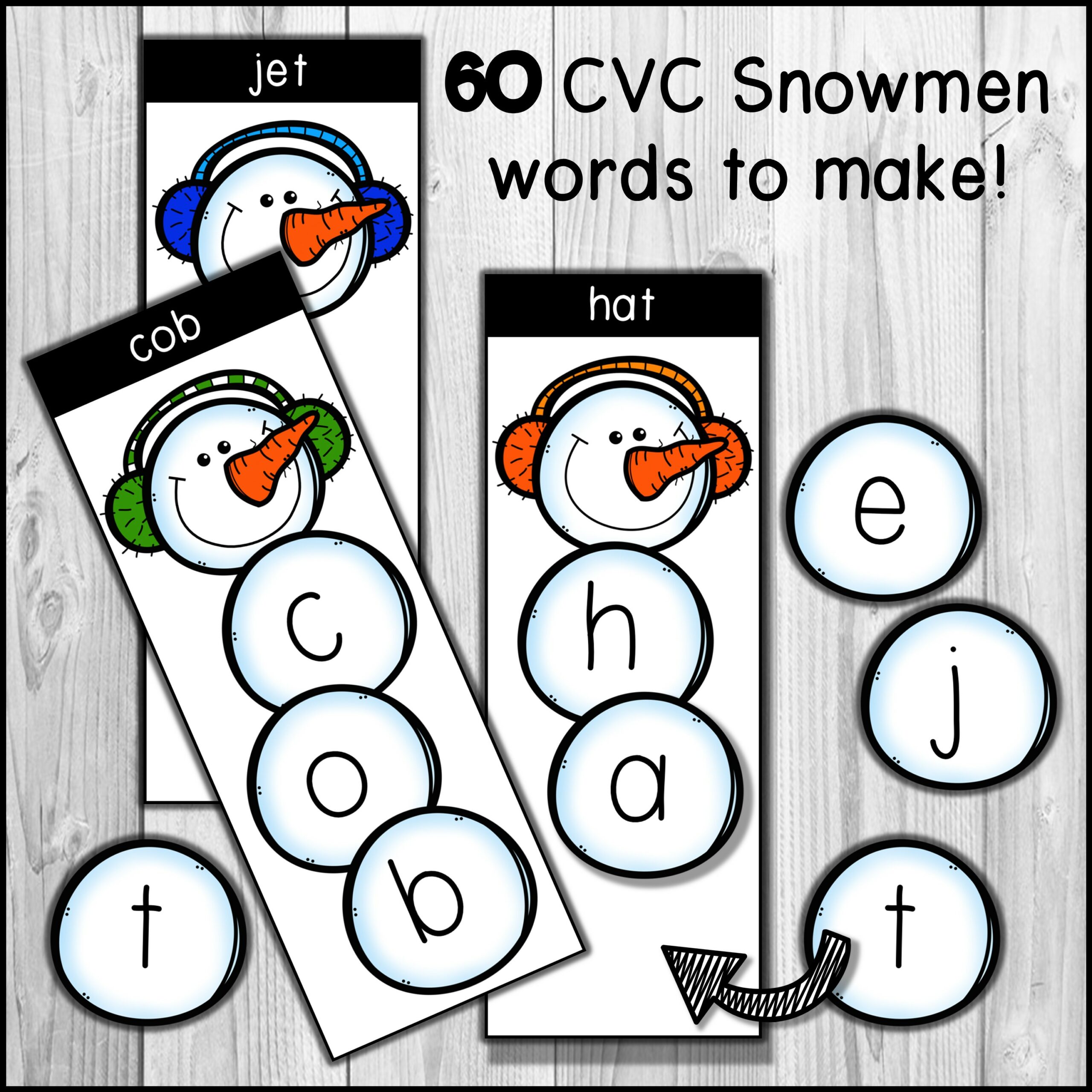 Snowman CVC Word Building Activity and Word Sorting Center | Made By ...
