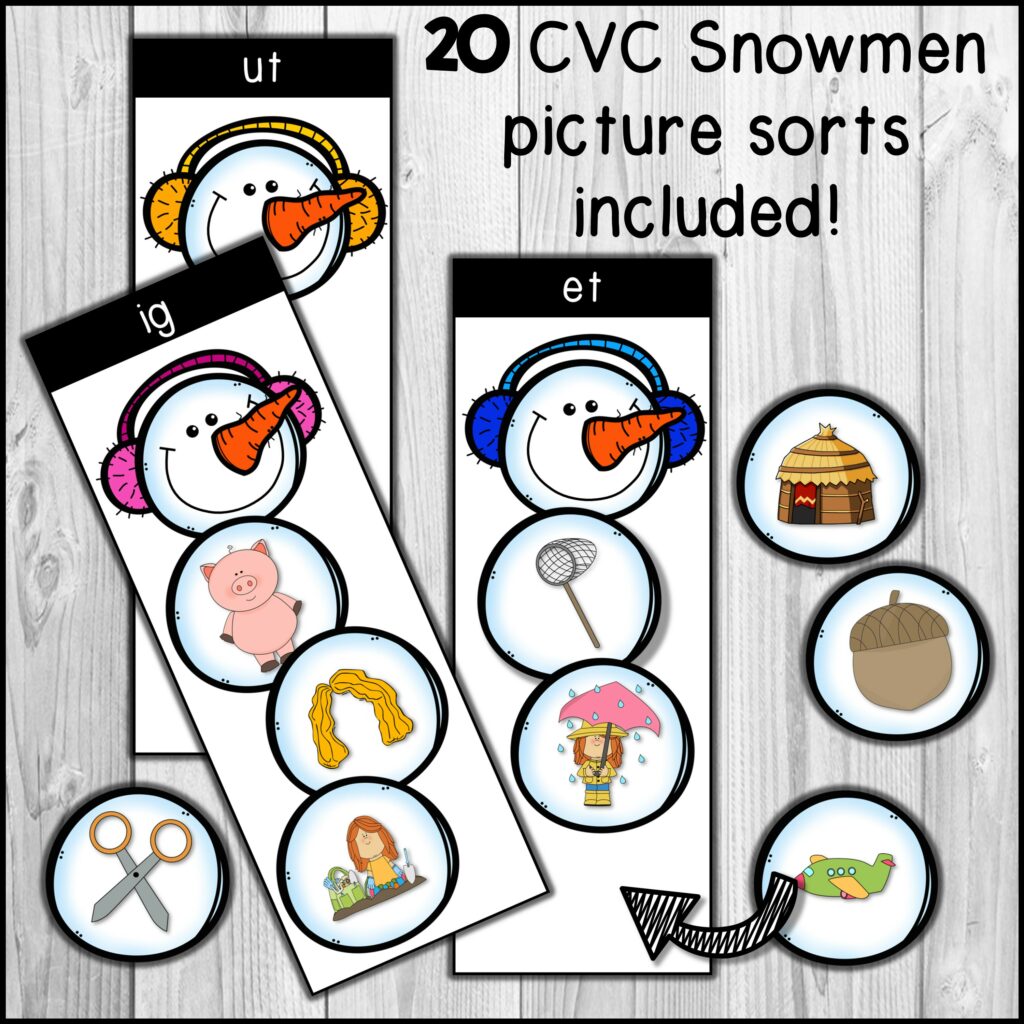 Snowman CVC Word Building Activity and Word Sorting Center | Made By ...