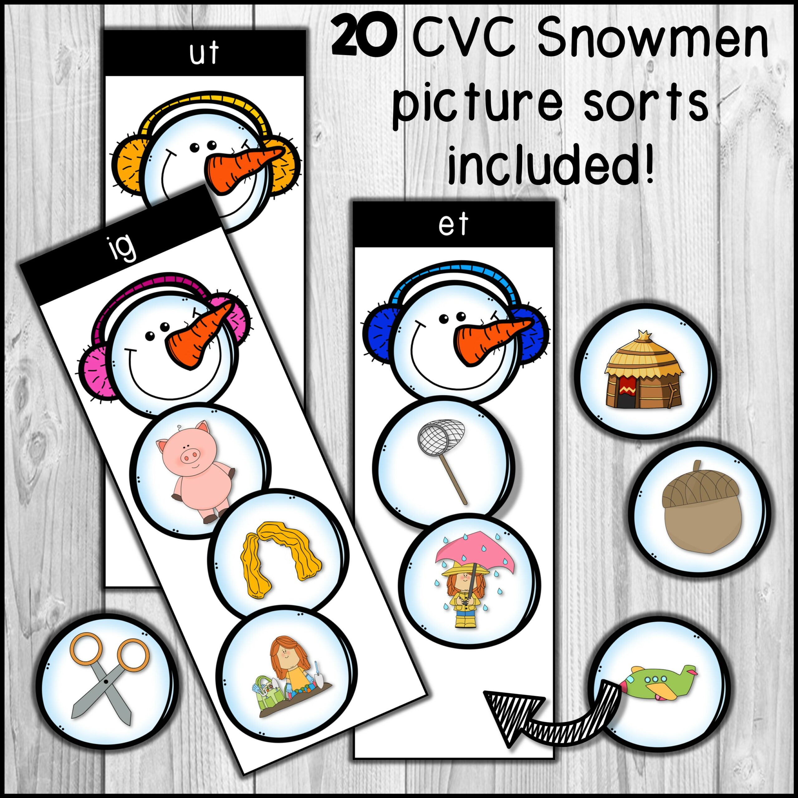 Snowman CVC Word Building Activity and Word Sorting Center | Made By ...