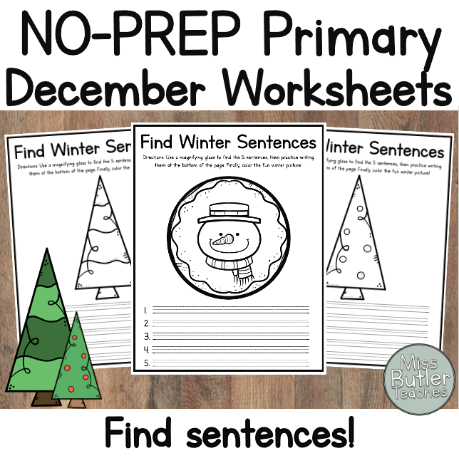 December Kindergarten Worksheets - Find Winter Sentences Center | Made ...