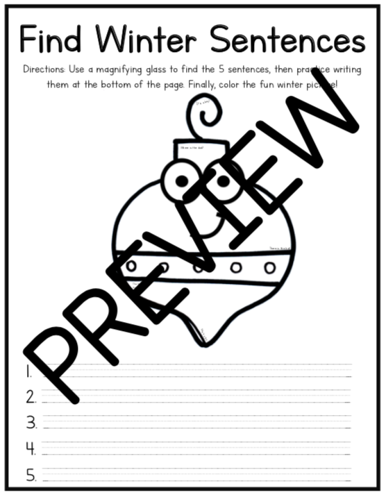 December Kindergarten Worksheets - Find Winter Sentences Center | Made ...