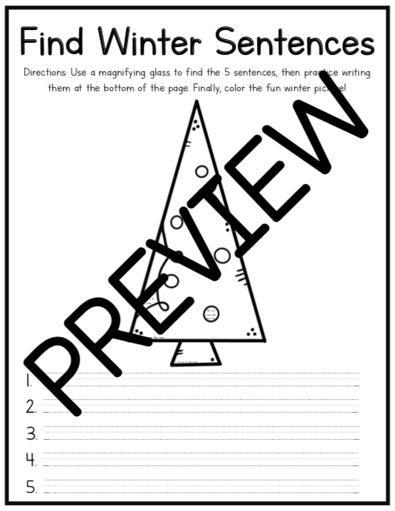 December Kindergarten Worksheets - Find Winter Sentences Center | Made ...