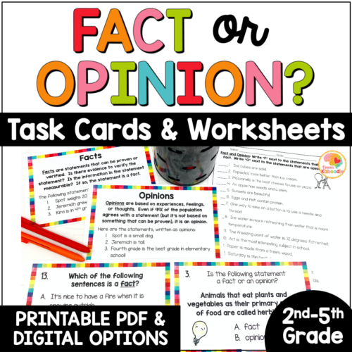 Fact and Opinion Worksheets, Task Cards, and Anchor Charts Activities ...