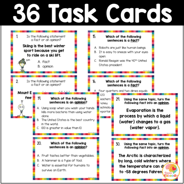Fact and Opinion Worksheets, Task Cards, and Anchor Charts Activities ...