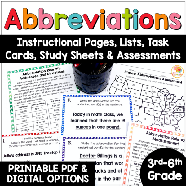 Abbreviations Activities: Rules, Task Cards, and Worksheets Practice ...