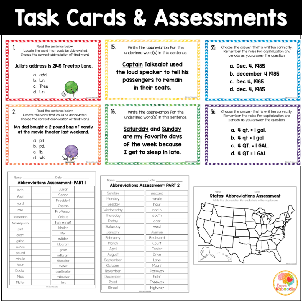 Abbreviations Activities: Rules, Task Cards, and Worksheets Practice ...