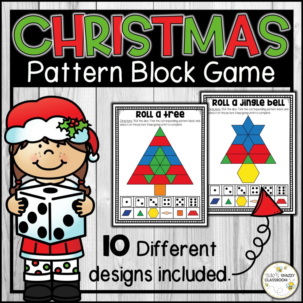 Christmas Roll & Cover Pattern Block Activity | Math Game | Shapes ...